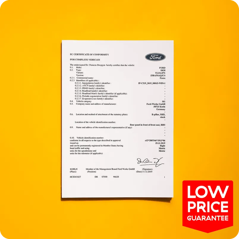 Ford COC | Official Certificate of Conformity for Ford