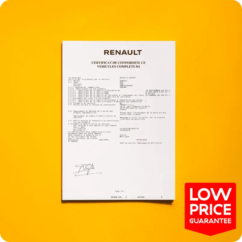 Renault COC | Official Certificate of Conformity for Renault
