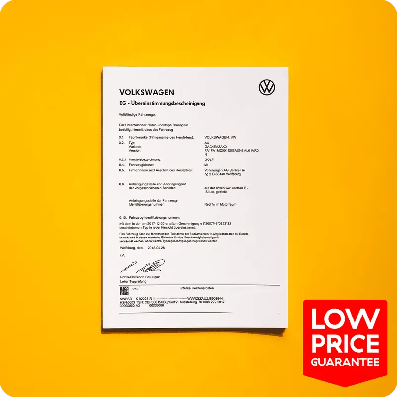 Volkswagen COC | Official Certificate of Conformity for VW