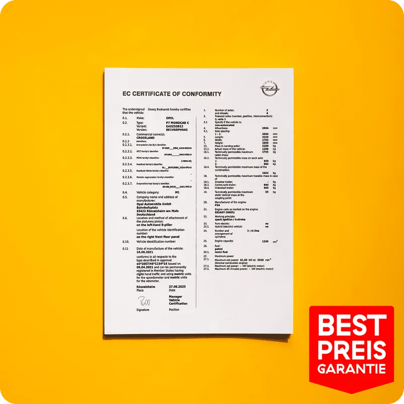COC Opel | Offizielle COC Papiere Opel