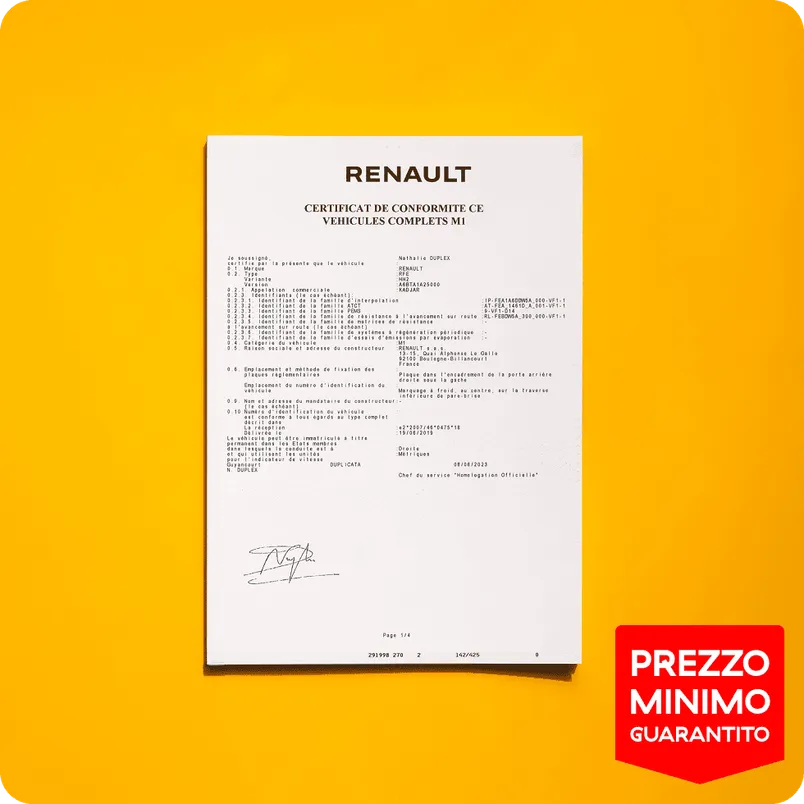 COC Renault | Certificato di Conformità Renault ufficiale
